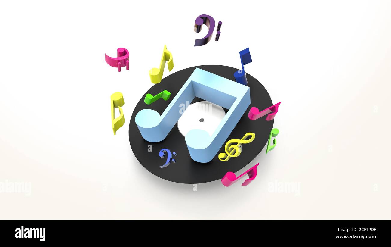 Illustration of a gramophone vinyl record with colorful musical notes ...