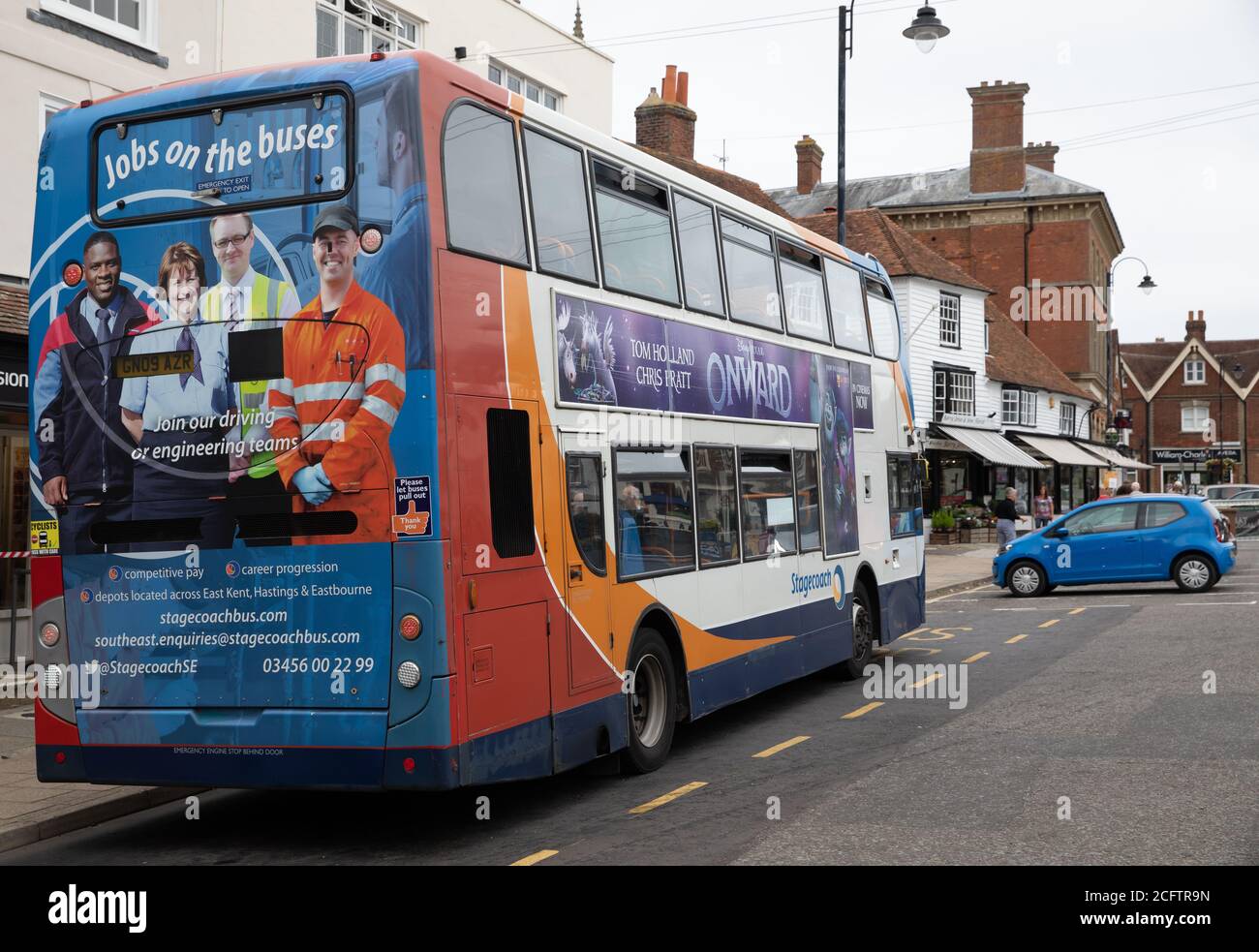 A double decker bus at a bus stop in Tenterden, Kent Stock Photo - Alamy