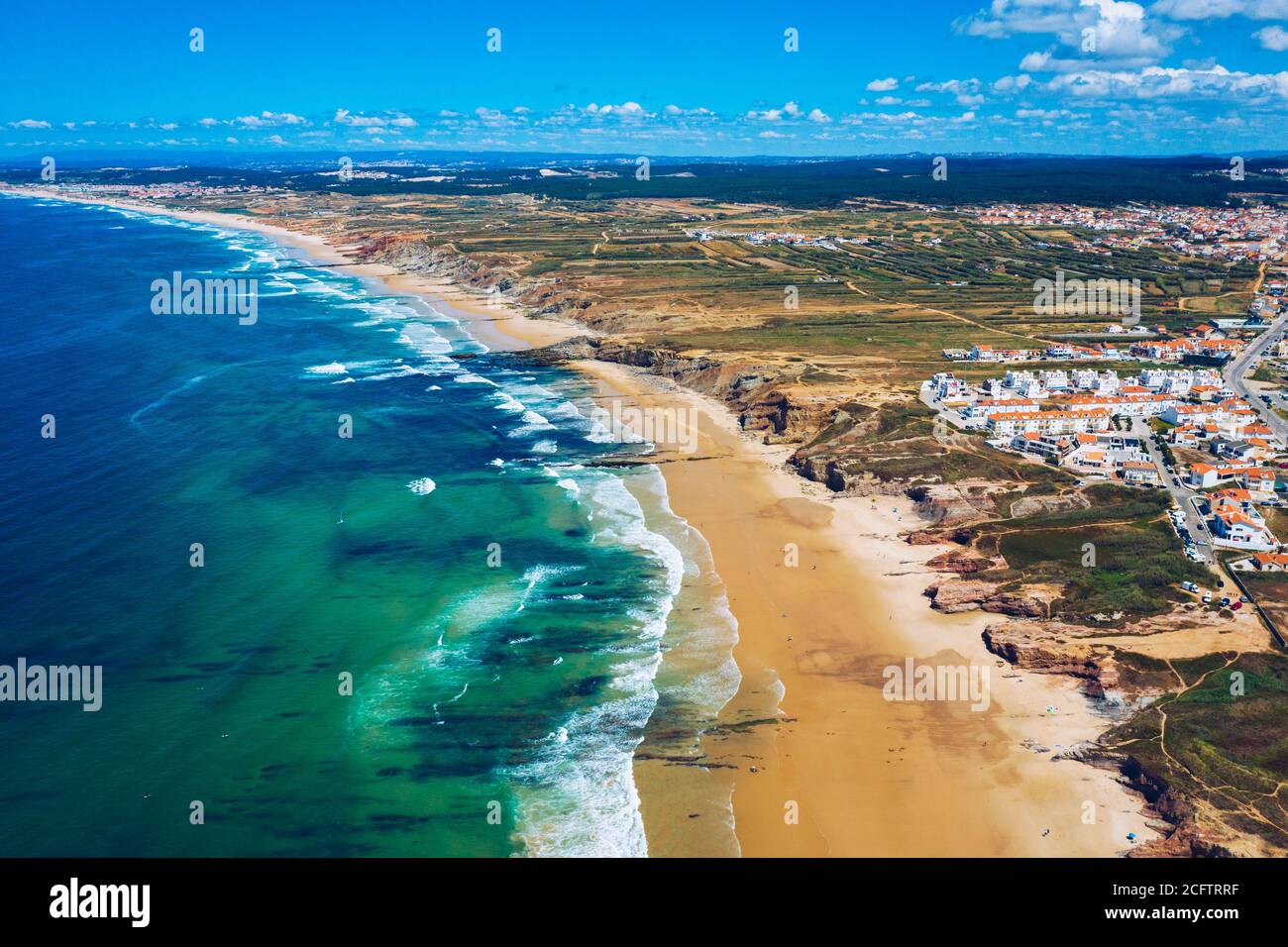 Campismo beach and Dunas beach and Island Baleal near Peniche on the ...