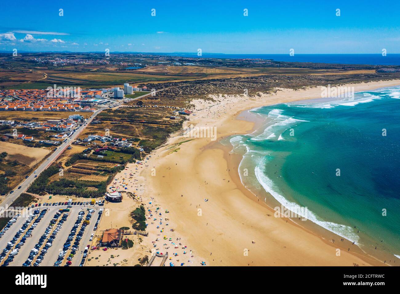 Campismo beach and Dunas beach and Island Baleal near Peniche on the ...