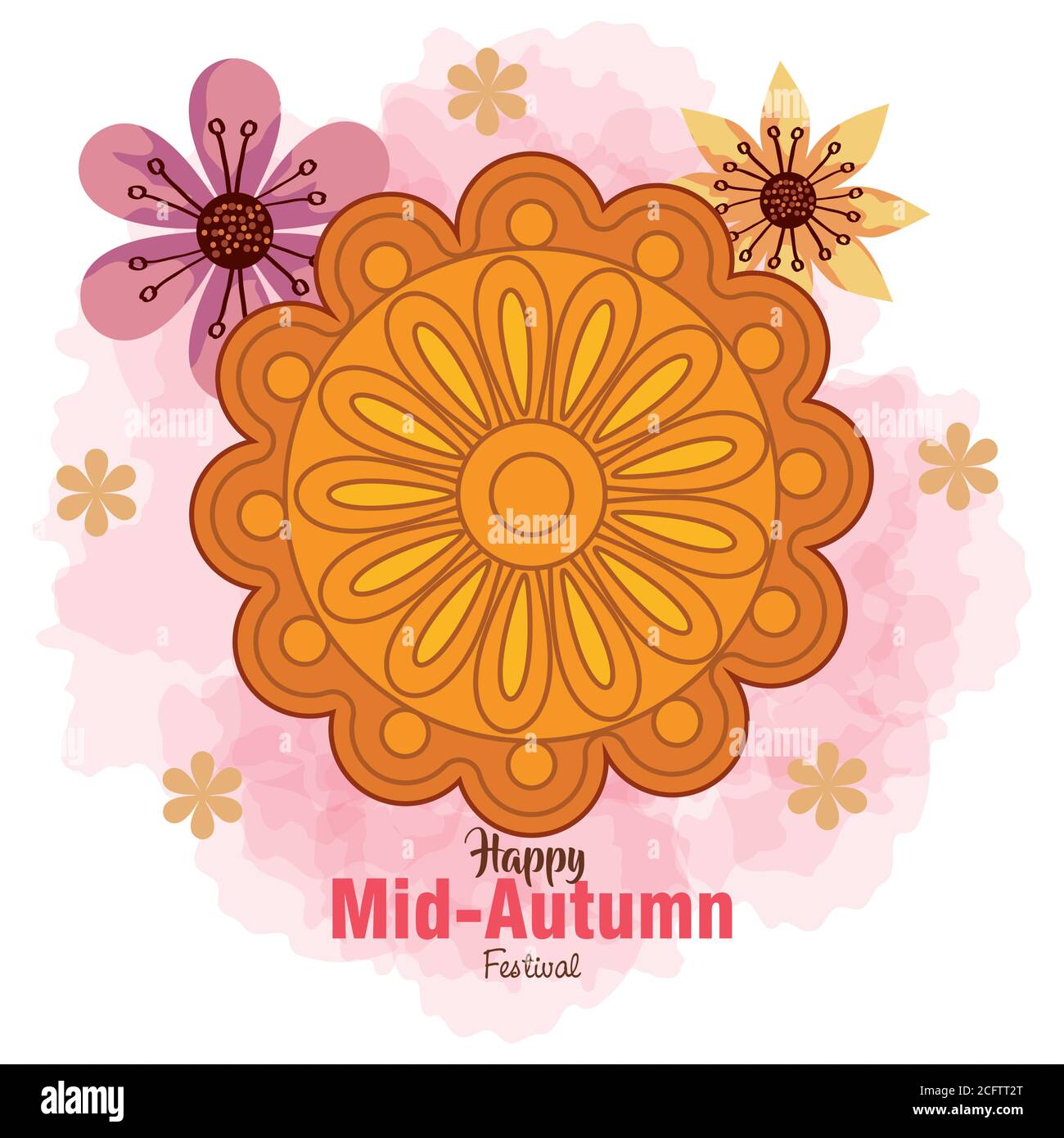 chinese mid autumn festival with mooncake and flowers decoration Stock ...