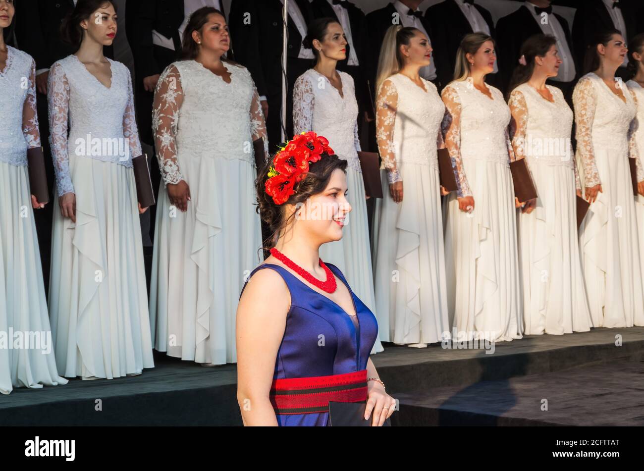 Dnipro, Ukraine - August 21, 2020: Master of ceremonies in national ...