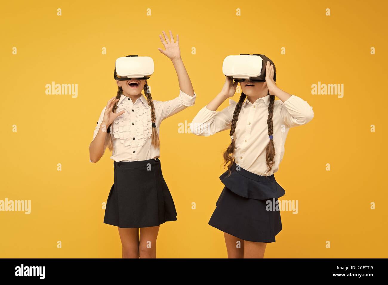 Enjoy new experience. Happy kids use modern technology. future ...