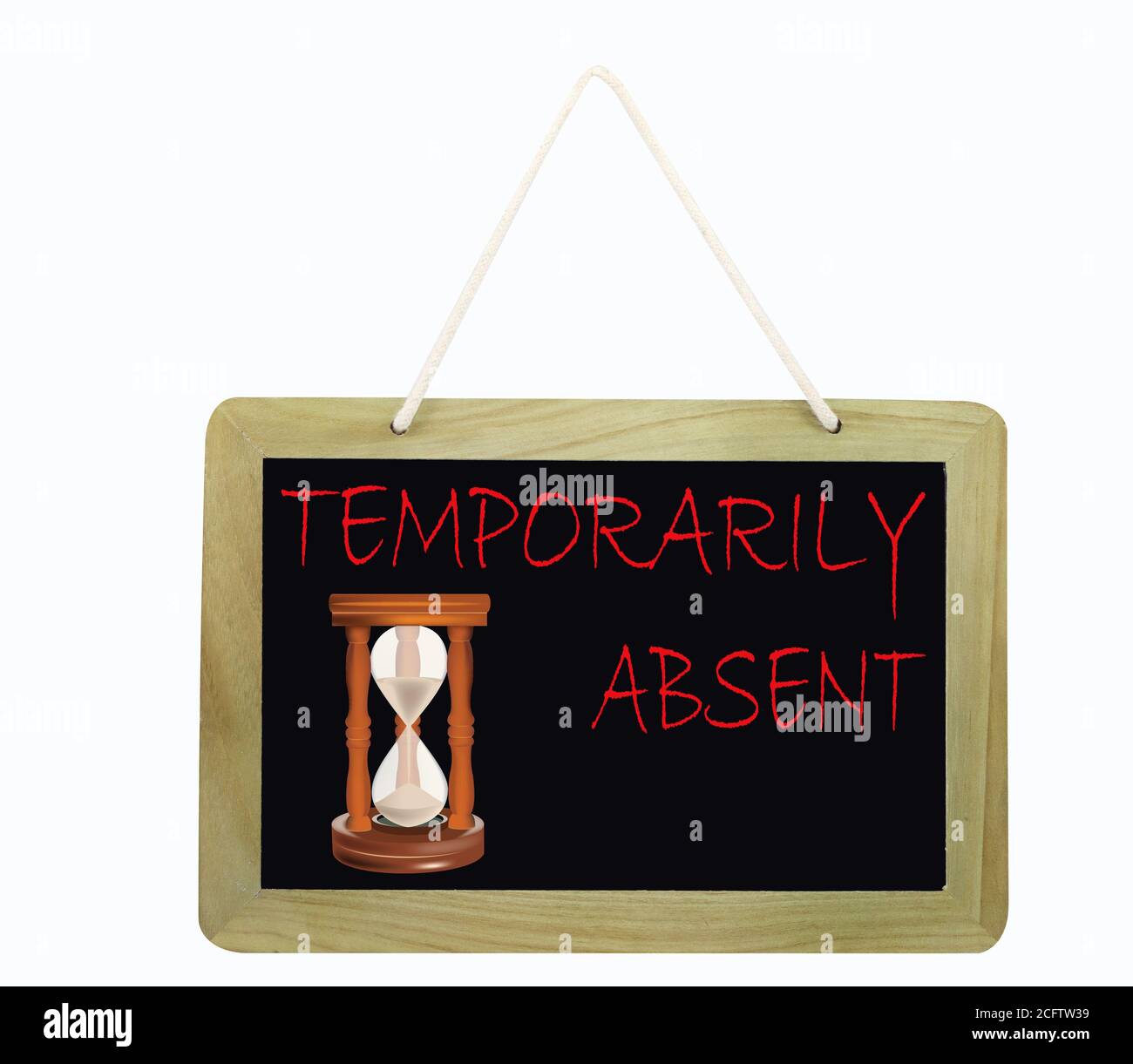 Closeup shot of a "Temporarily absent" sign on white background Stock ...