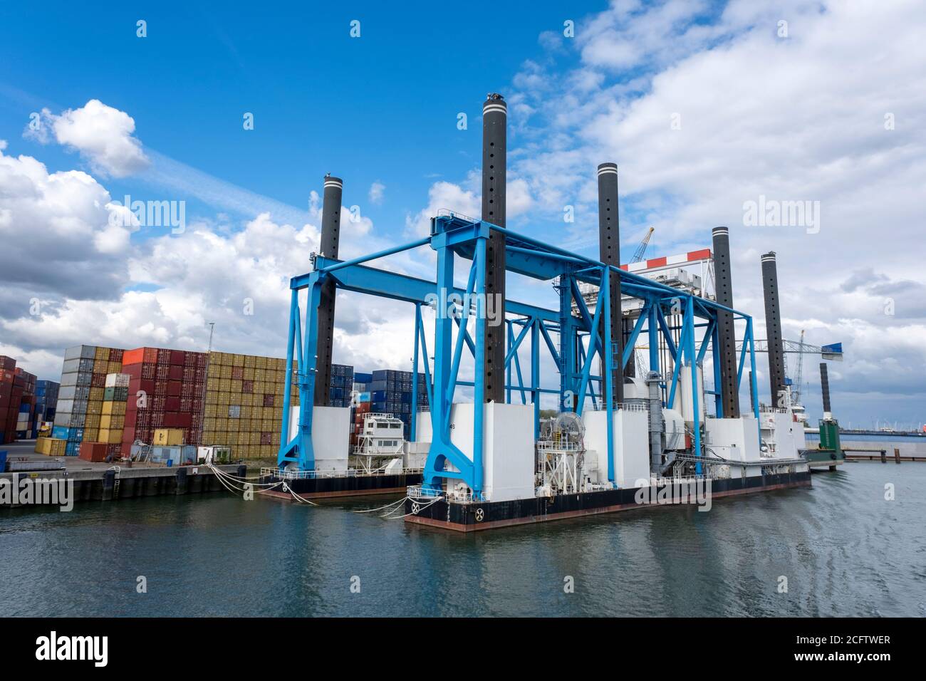 Floating dry dock with cranes in the port of rotterdam, the Netherlands ...