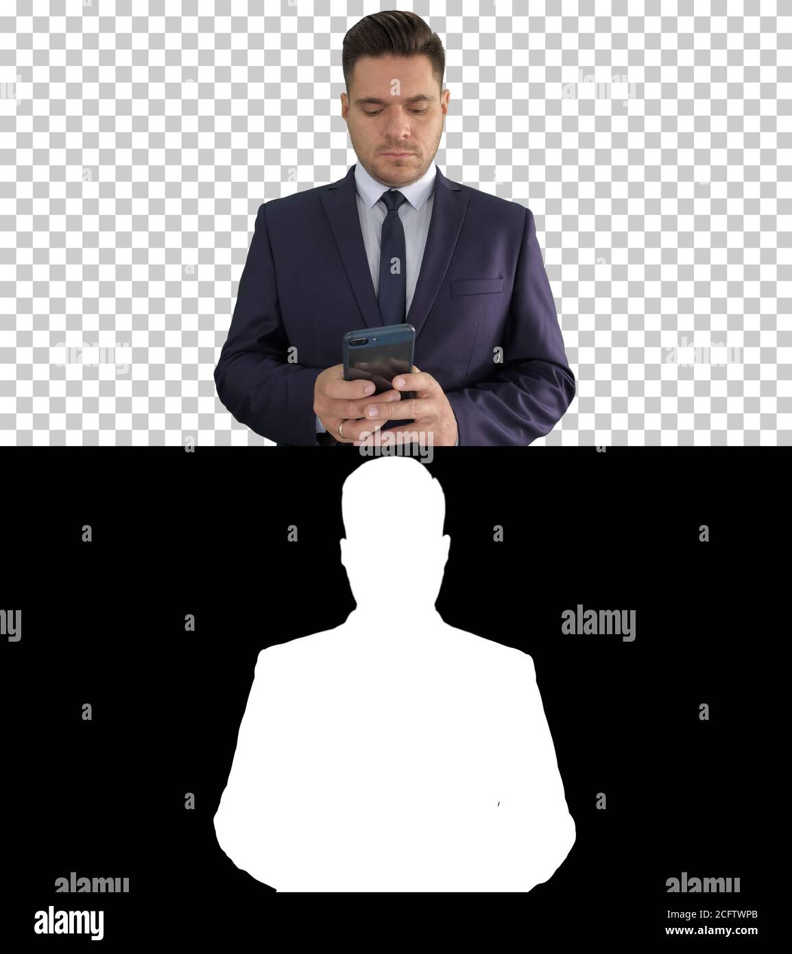 Serious businessman texting message on his phone, Alpha Channel Stock ...