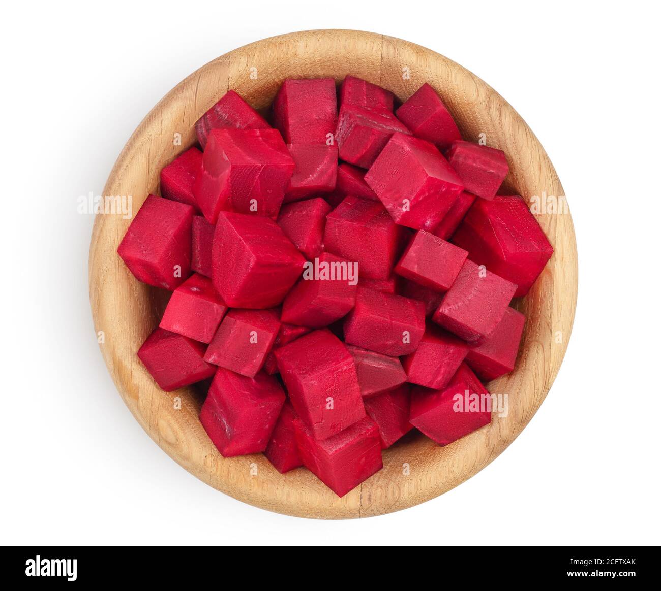 beetroot diced in wooden bowl isolated on white background with ...