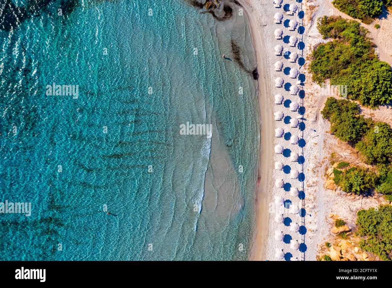 View from above, stunning aerial view of an amazing beach with beach ...