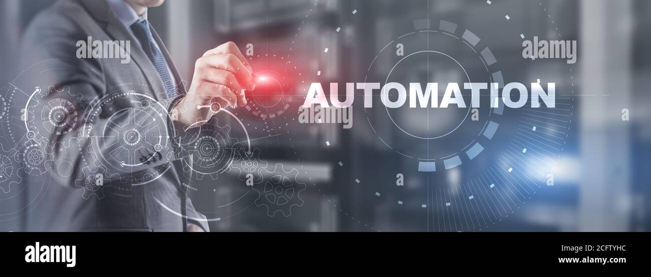 Business Process Automation. Gears on server background. Technology ...