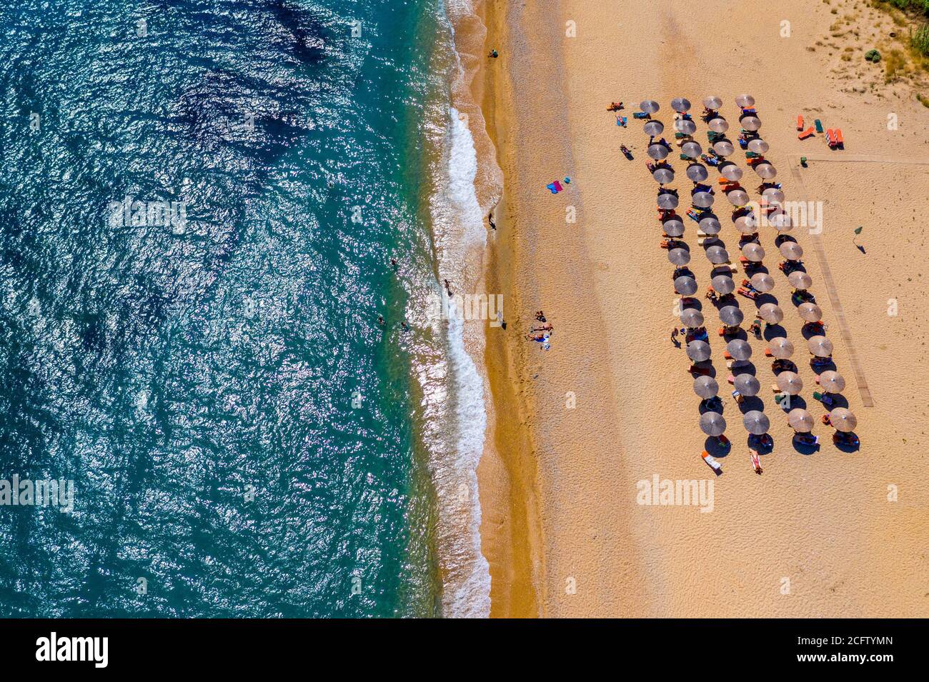 View from above, stunning aerial view of an amazing beach with beach ...