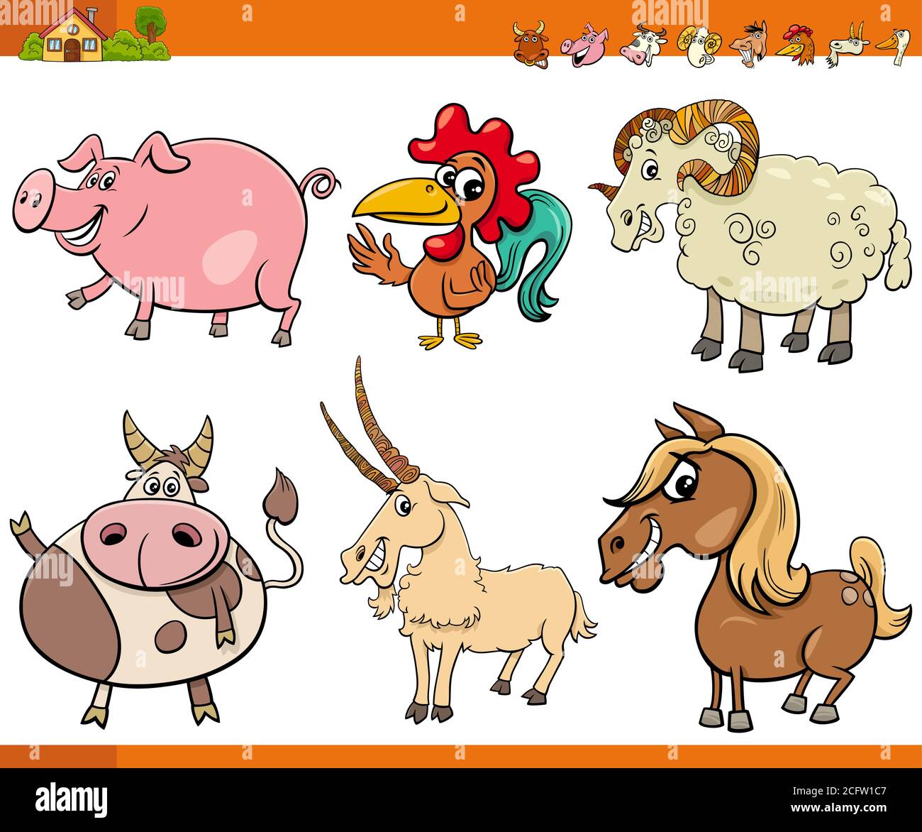 Cartoon Illustration of Happy Farm Animals Comic Characters Set Stock ...