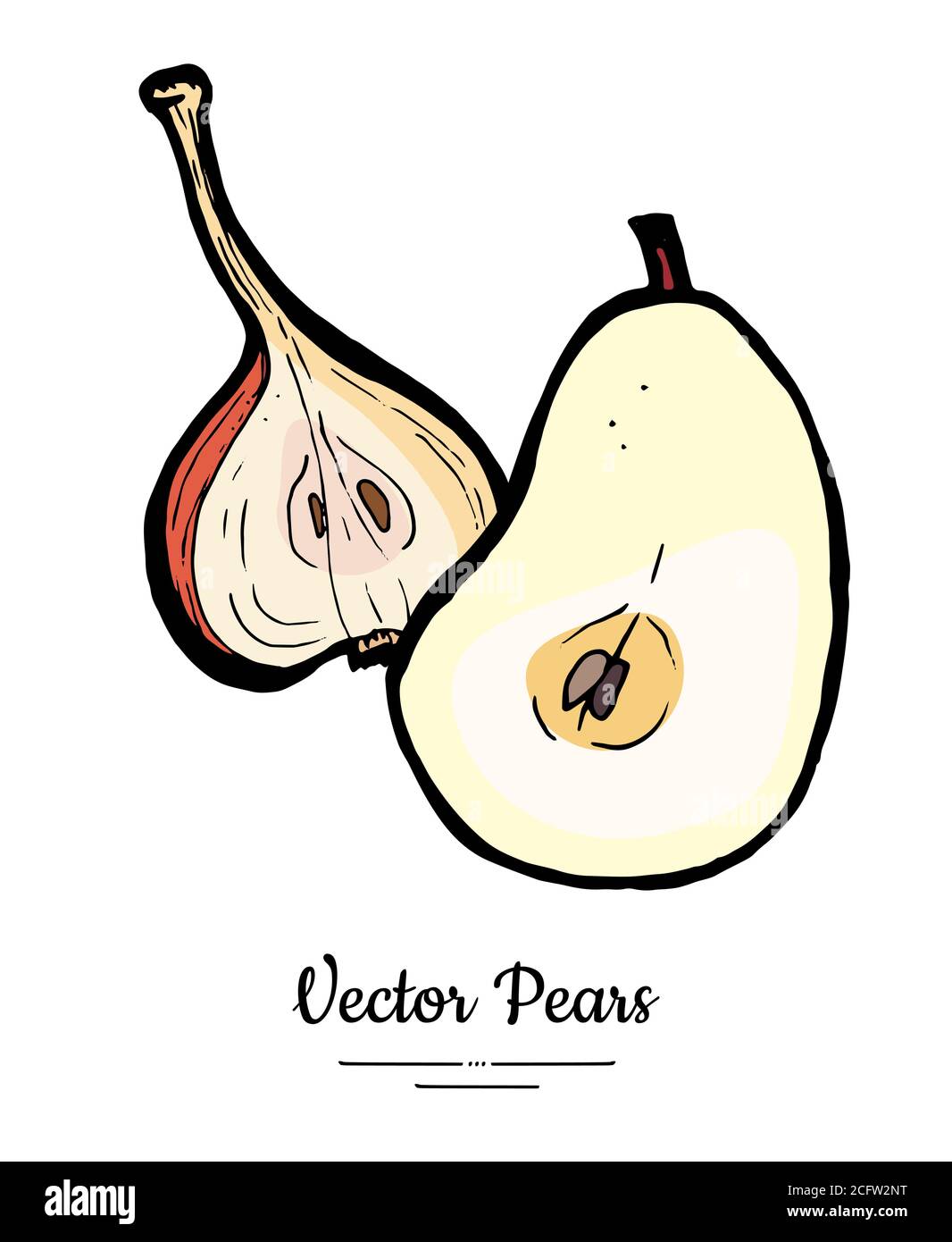 Pears fruits vector isolate. Red pear whole chopped half cut slices ...