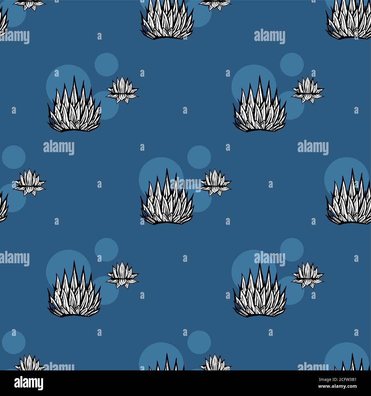 Cactus seamless vector pattern. Vector hand drawn dark blue succulent ...