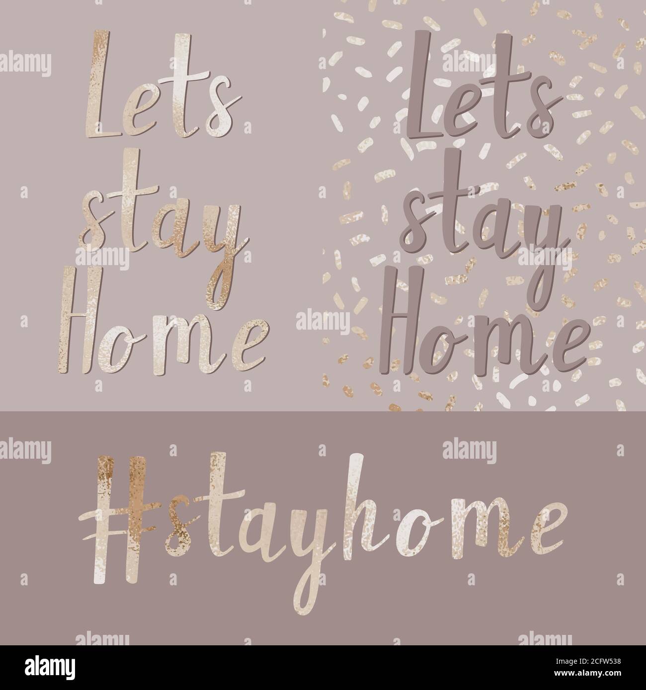 Lets stay home. Gold background. Handwritten lettering. Inspirational ...