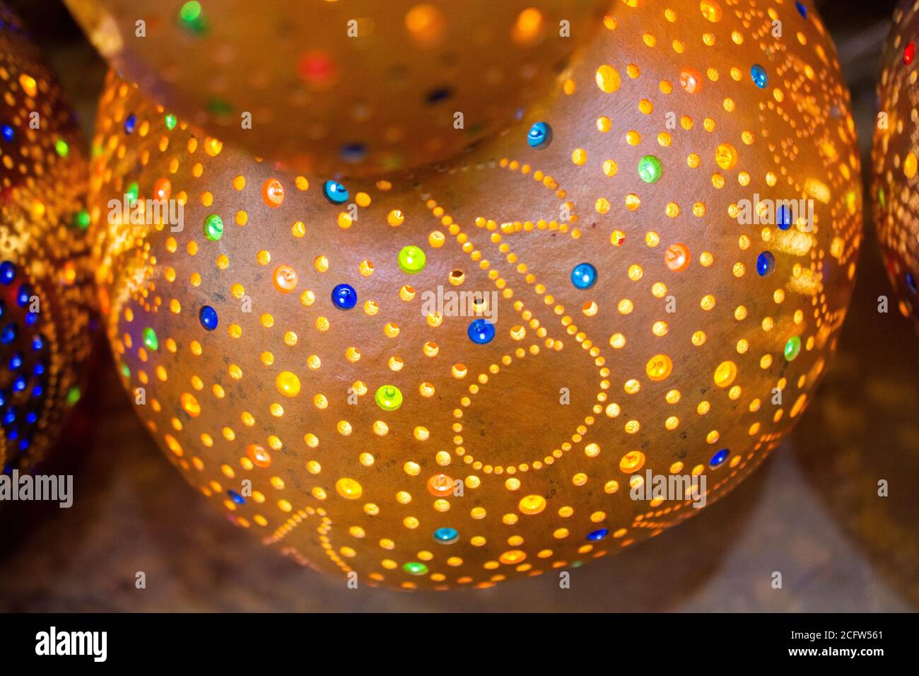 Decorative handmade calabash in the Turkish market with light Stock ...