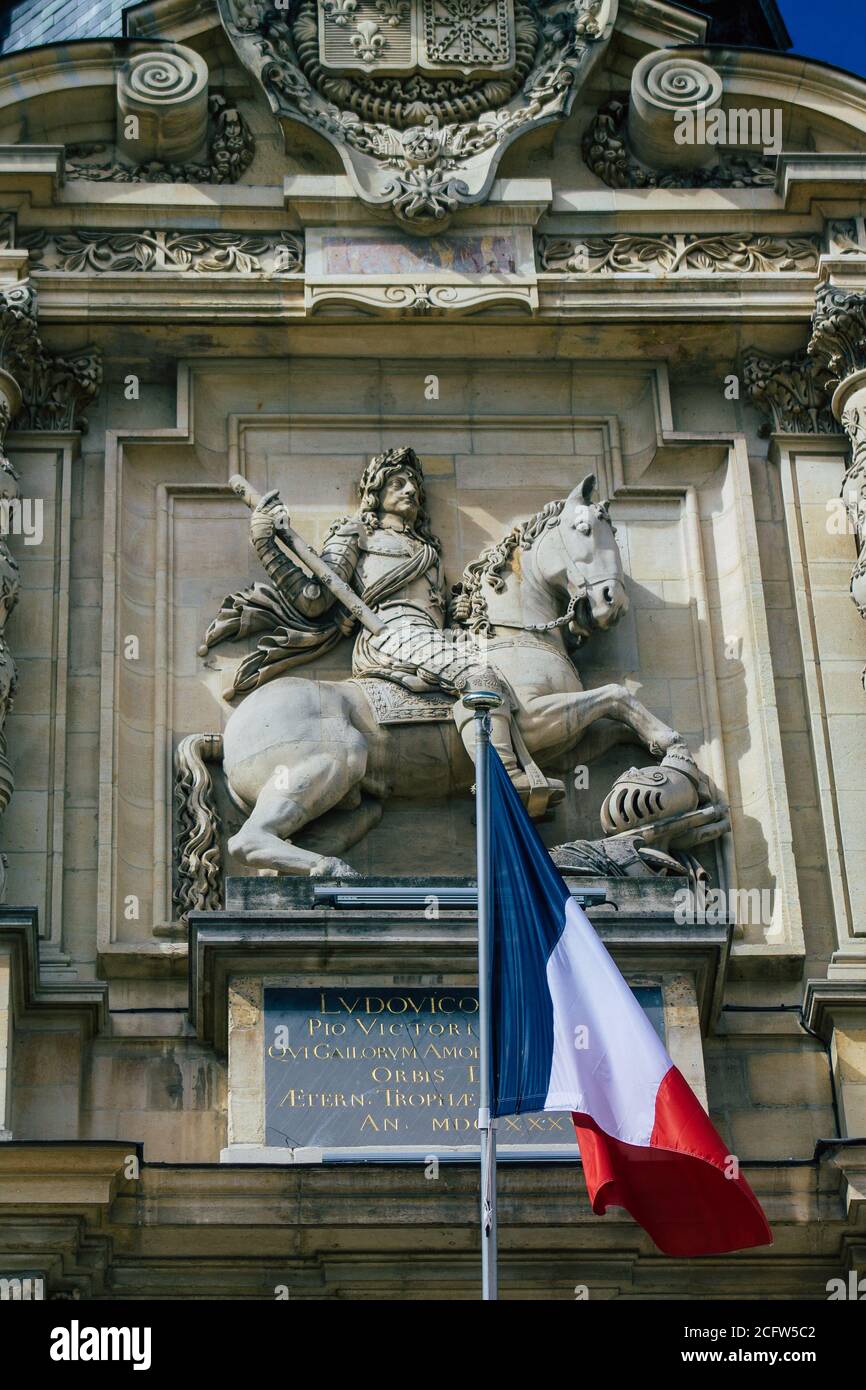 Reims France September 07, 2020 View of the French flag in the downtown ...