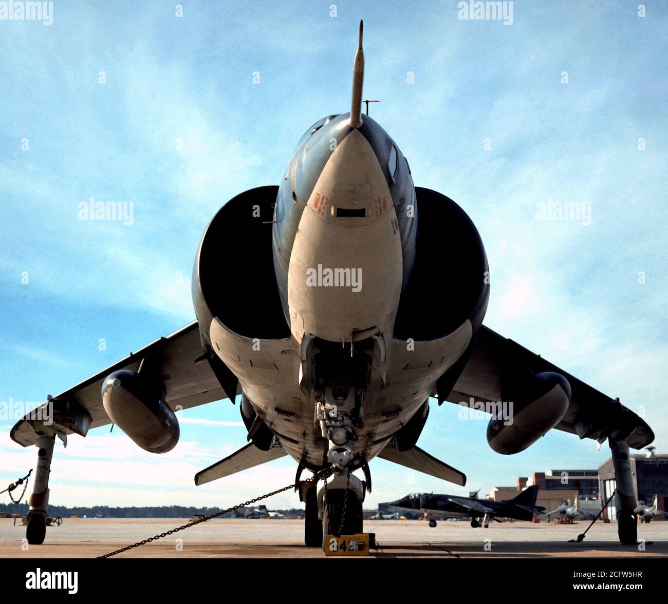 1978 - A front view of a Marine TAV-8A Harrier aircraft sitting on the ...
