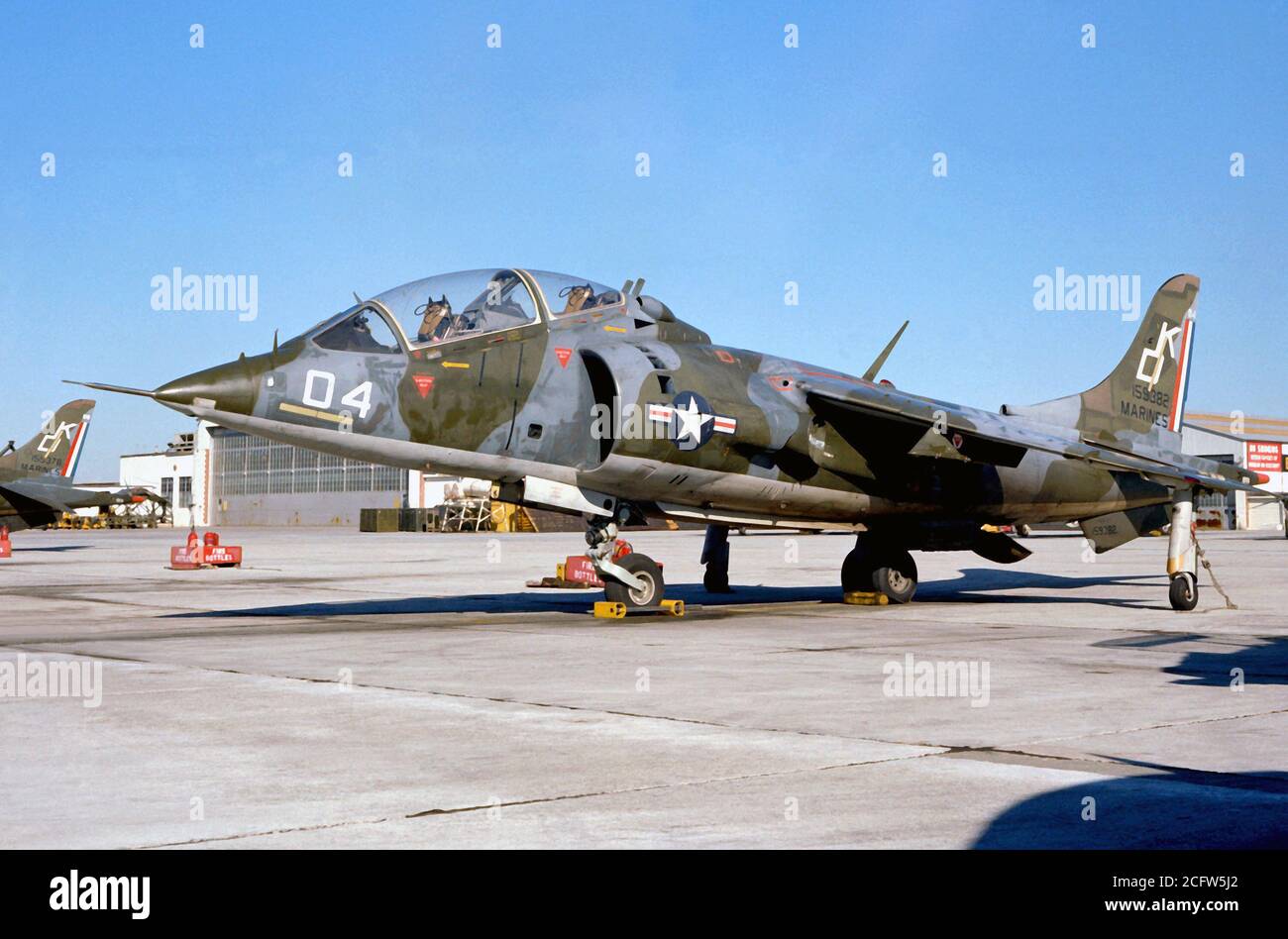 1978 - A left front view of a Marine TAV-8A Harrier aircraft sitting on ...
