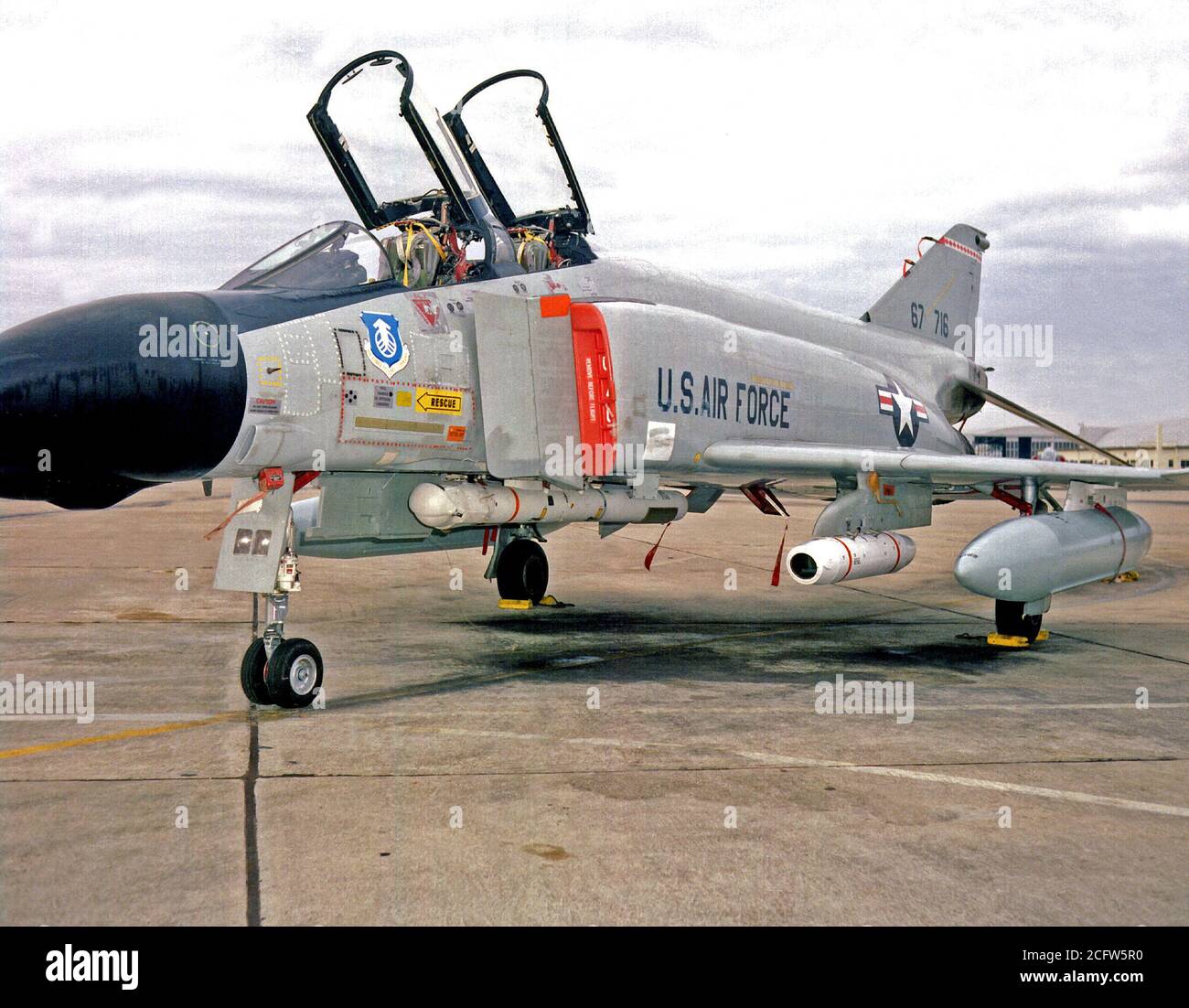 1976 - A left front view of an F-4D Phantom II aircraft parked on the ...
