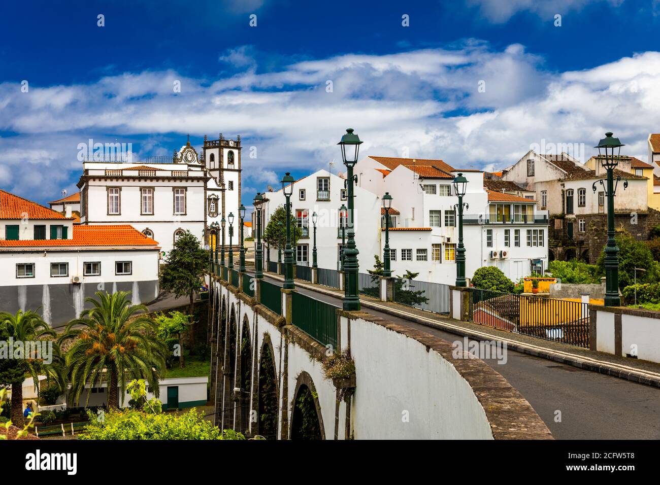 View of Nordeste on Sao Miguel Island, Azores. Old stone arch bridge in ...