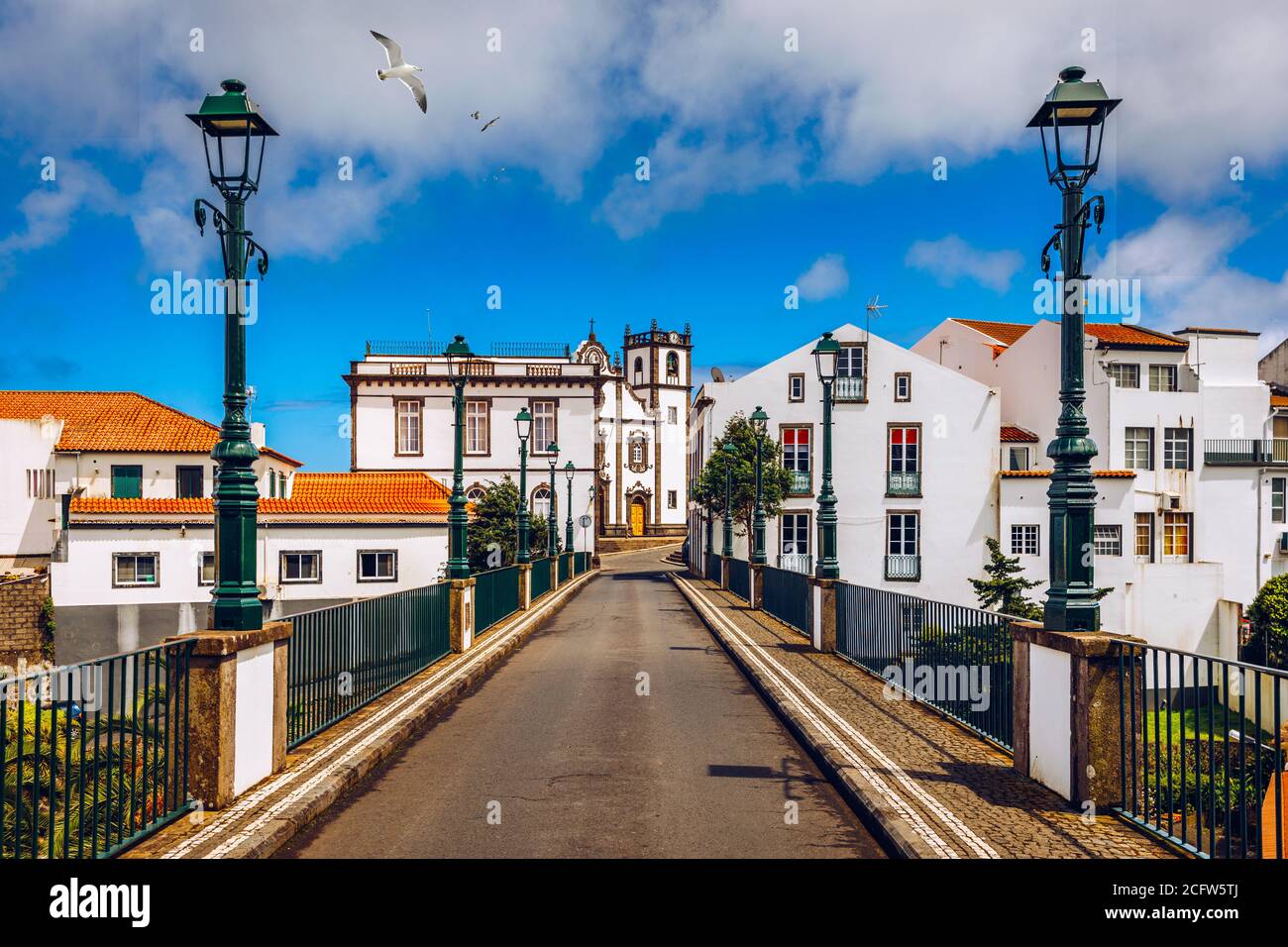 Beautiful nature view on Azores with small villages, tows, green nature ...