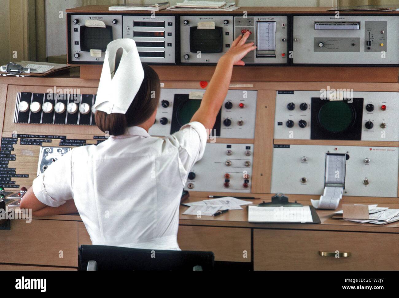 1970s nurse checking monitor hi-res stock photography and images - Alamy