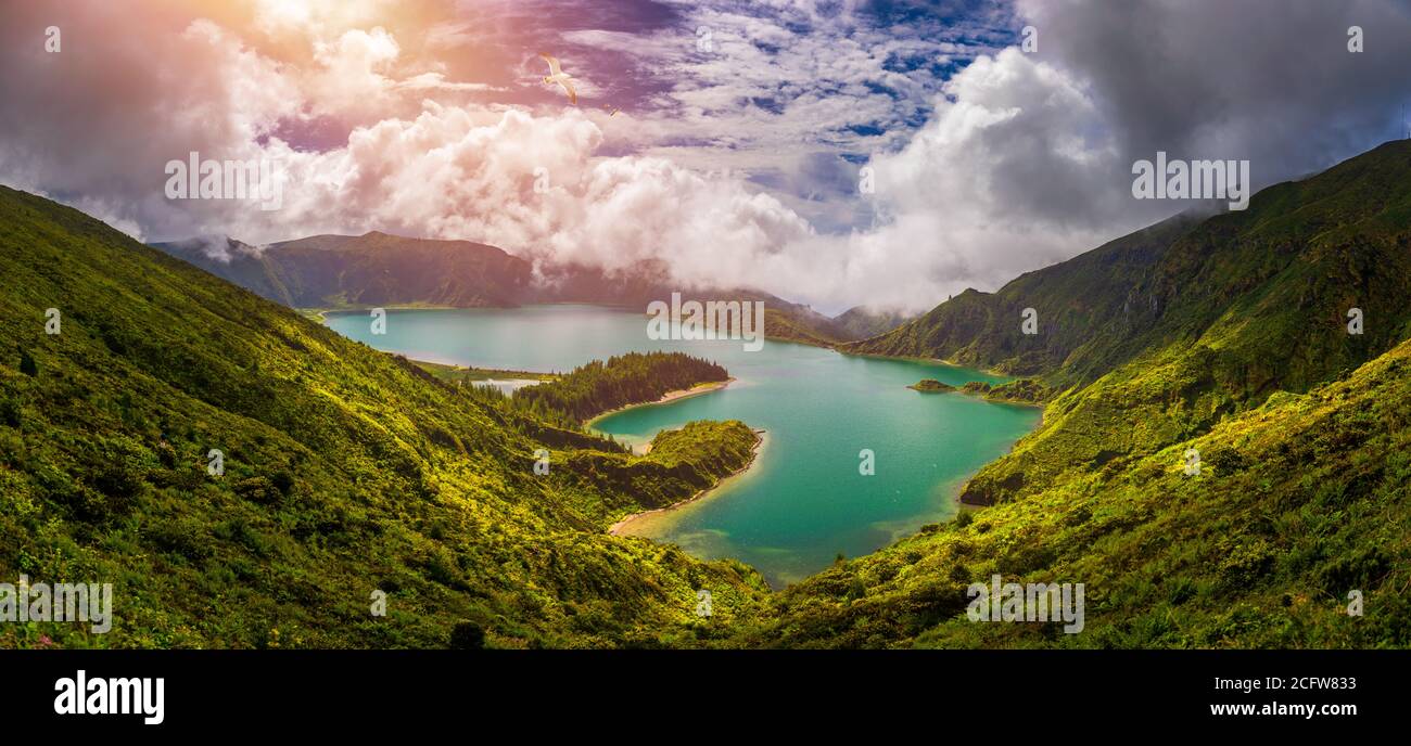 Azores panoramic view of natural landscape, wonderful scenic island of ...