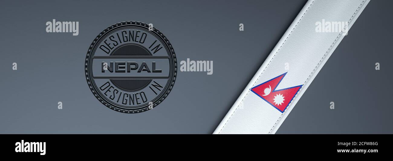 Designed in Nepal stamp & Nepali flag Stock Photo - Alamy