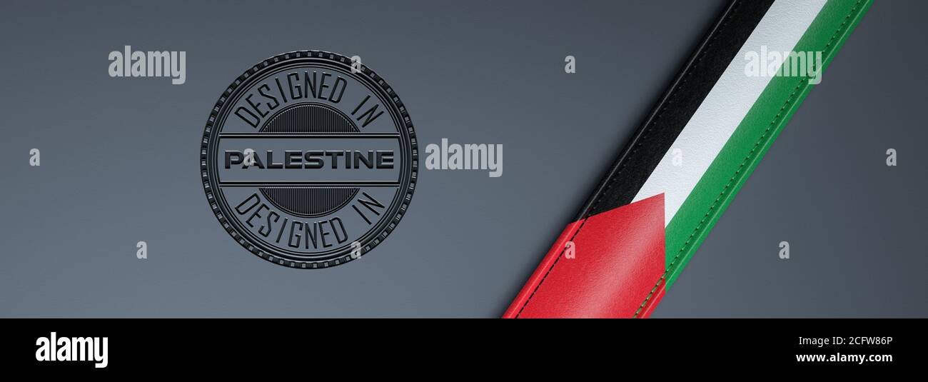 Designed in Palestine stamp & Palestinian flag Stock Photo - Alamy