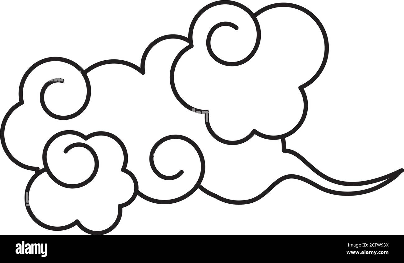 icon of oriental cloud over white background, line style, vector ...