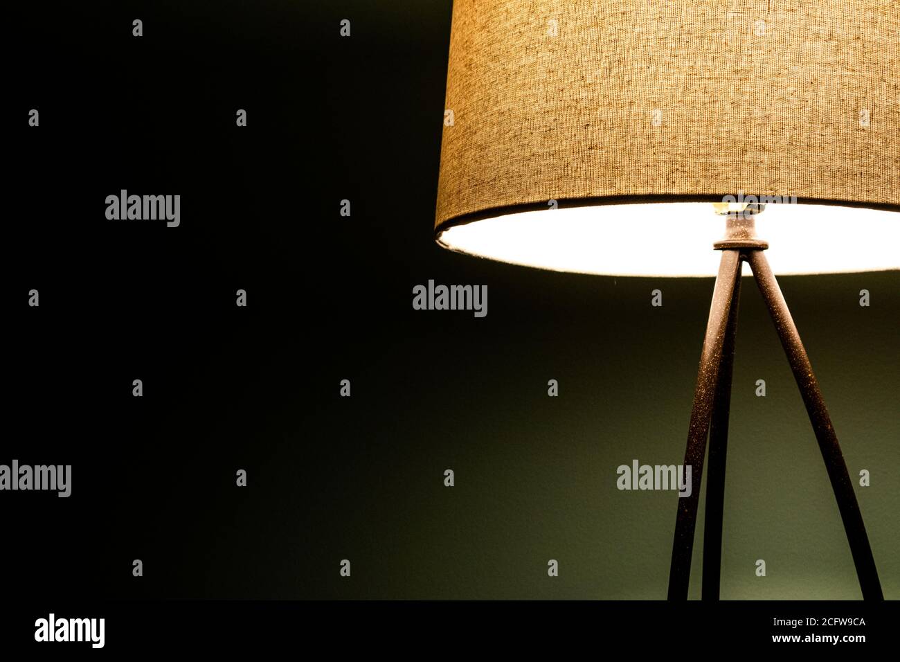Lit lamp in the dark with green background Stock Photo - Alamy