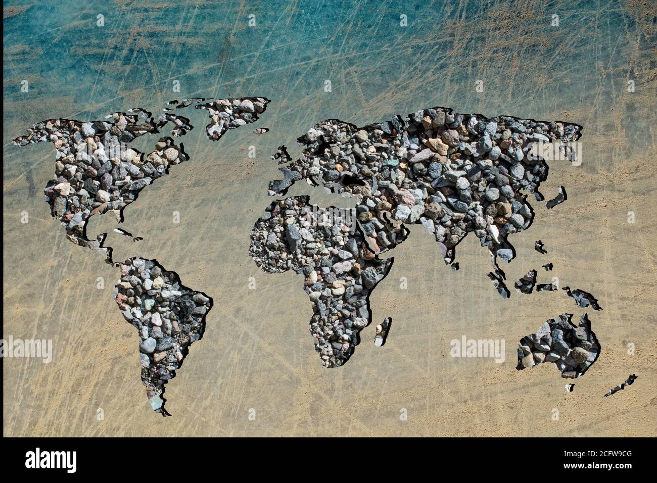 Roughly outlined world map with stone gravel pebble fillings Stock ...