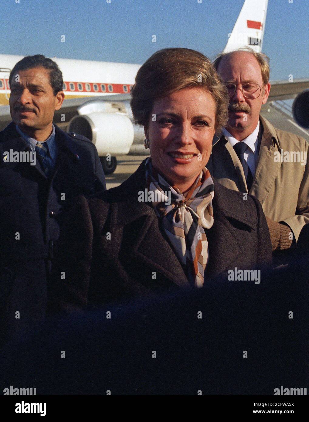 1981 - Mrs. Sadat, wife of President Anwar Sadat of Egypt, arrives for ...