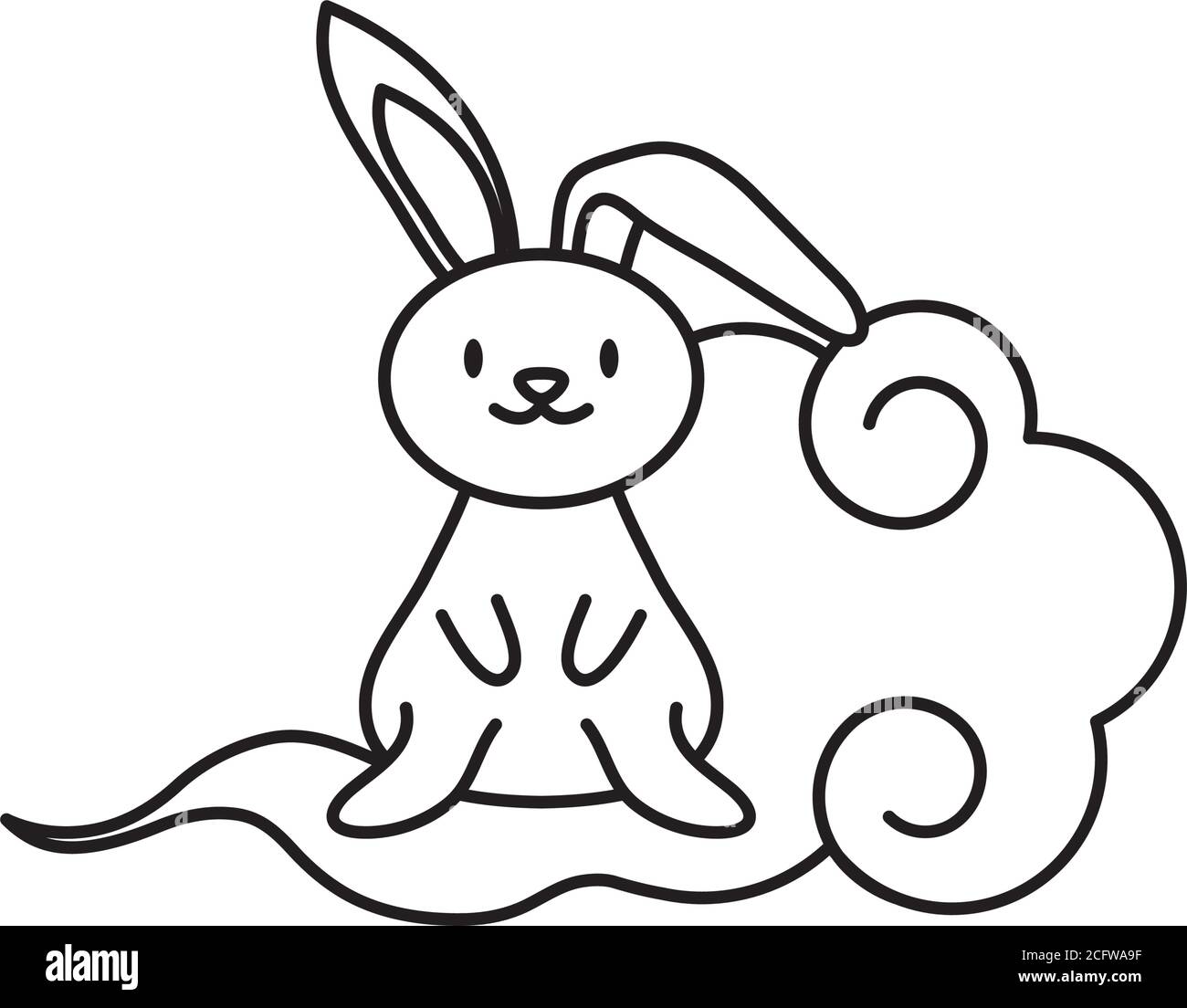 mid autumn concept, rabbit and oriental cloud icon over white ...