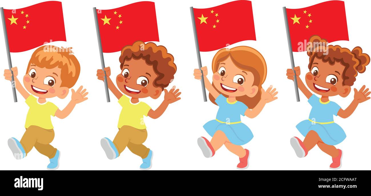 China flag in hand. Children holding flag. National flag of China ...