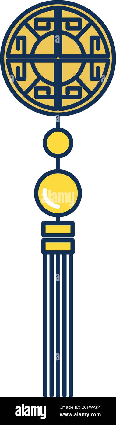 mid autumn concept, icon of chinese amulet over white background, line ...