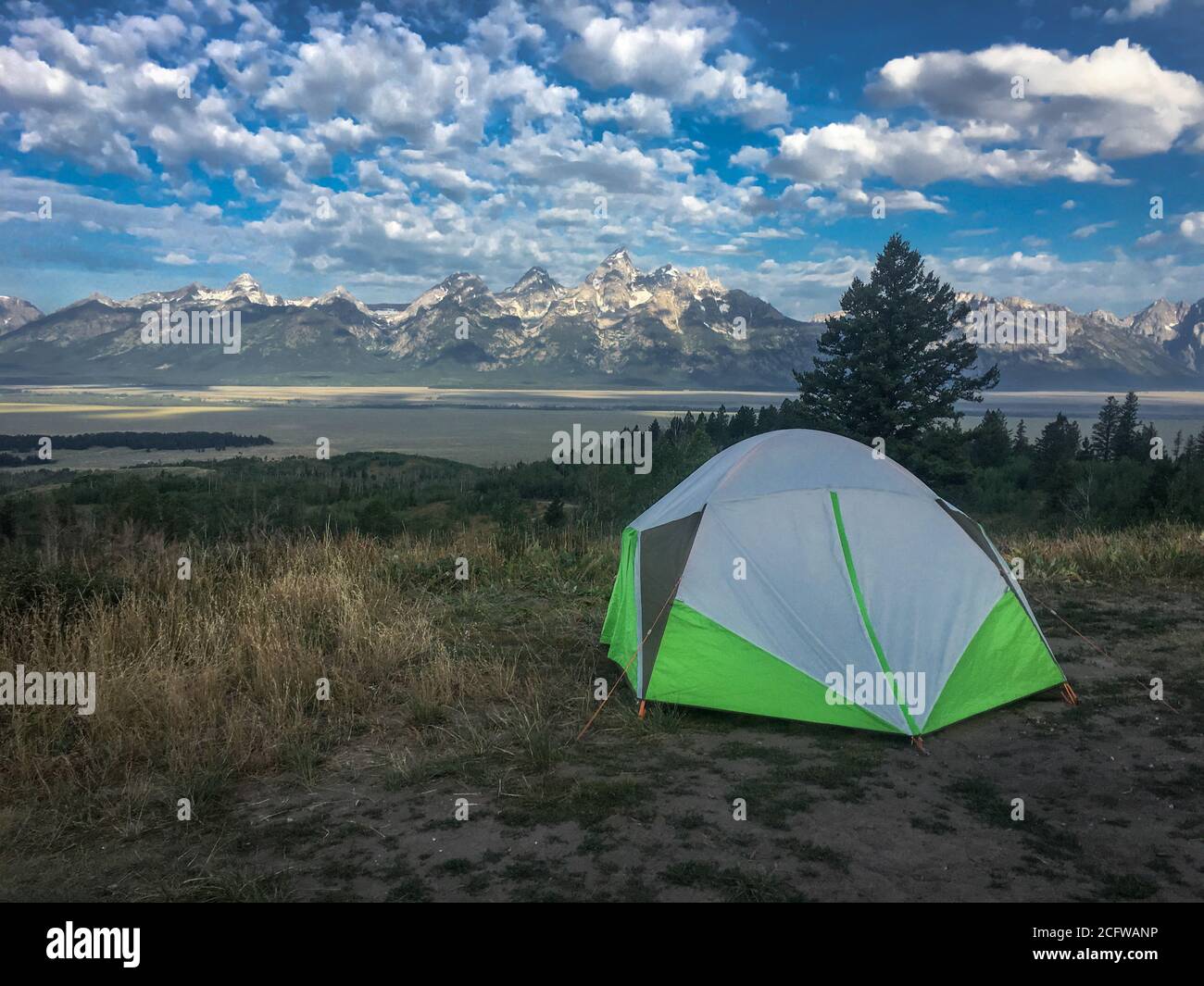 Tent camping with a view of the Tetons in Grand Teton National Park ...