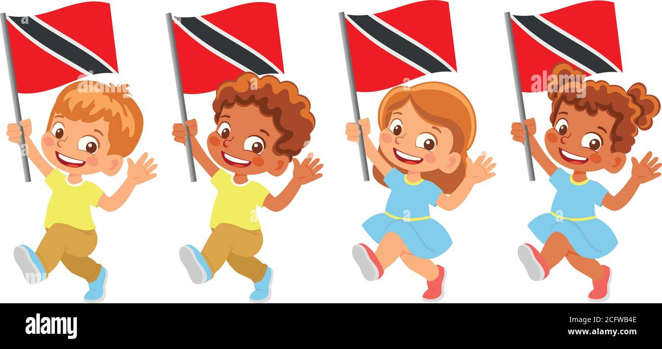 Trinidad and Tobago flag in hand. Children holding flag. National flag of Trinidad and Tobago ...