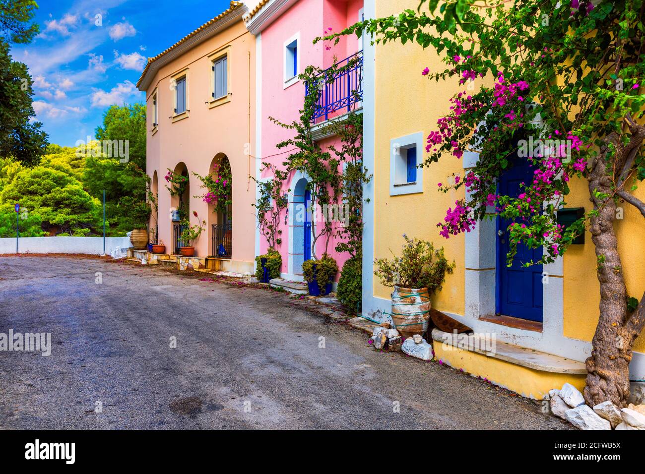 Assos village in Kefalonia, Greece. Turquoise colored bay in ...
