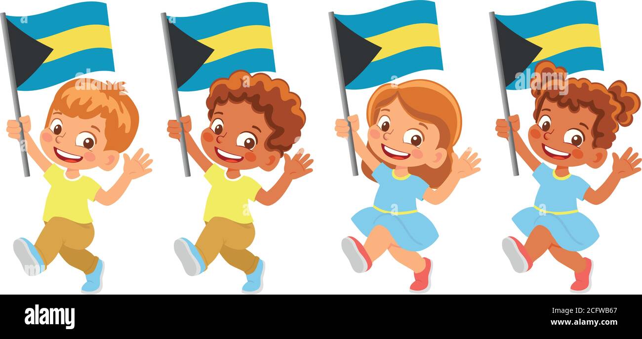 Bahamas flag in hand. Children holding flag. National flag of Bahamas ...