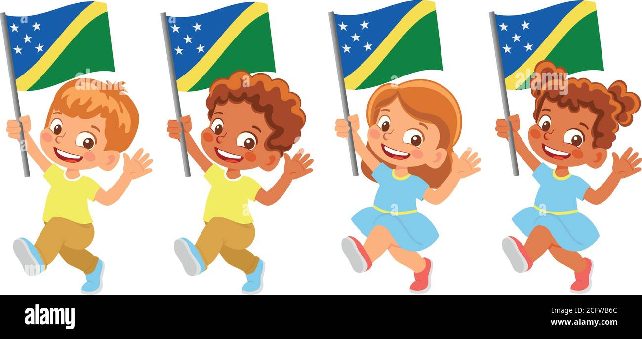 Solomon Islands flag in hand. Children holding flag. National flag of ...