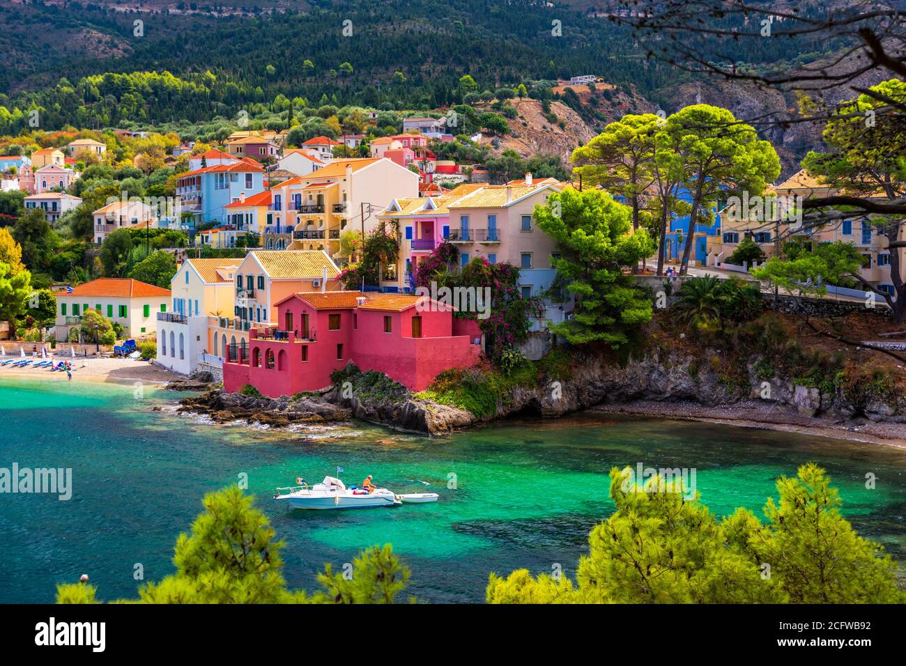 Turquoise colored bay in Mediterranean sea with beautiful colorful ...