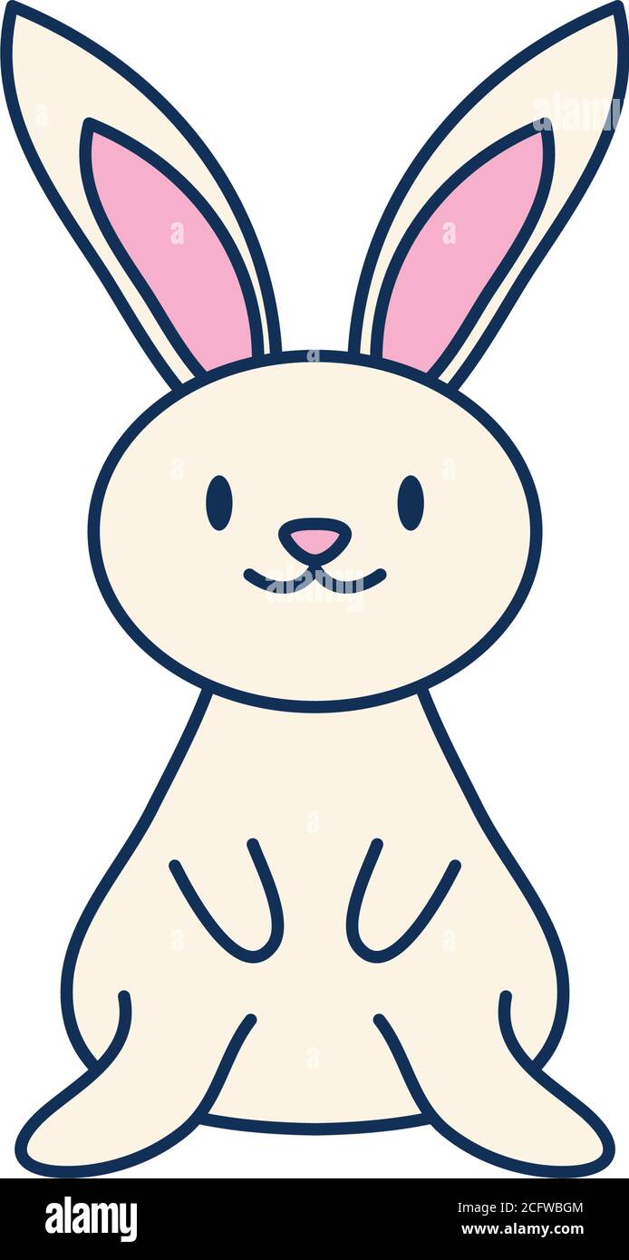 cartoon cute rabbit icon over white background, line fill style, vector ...