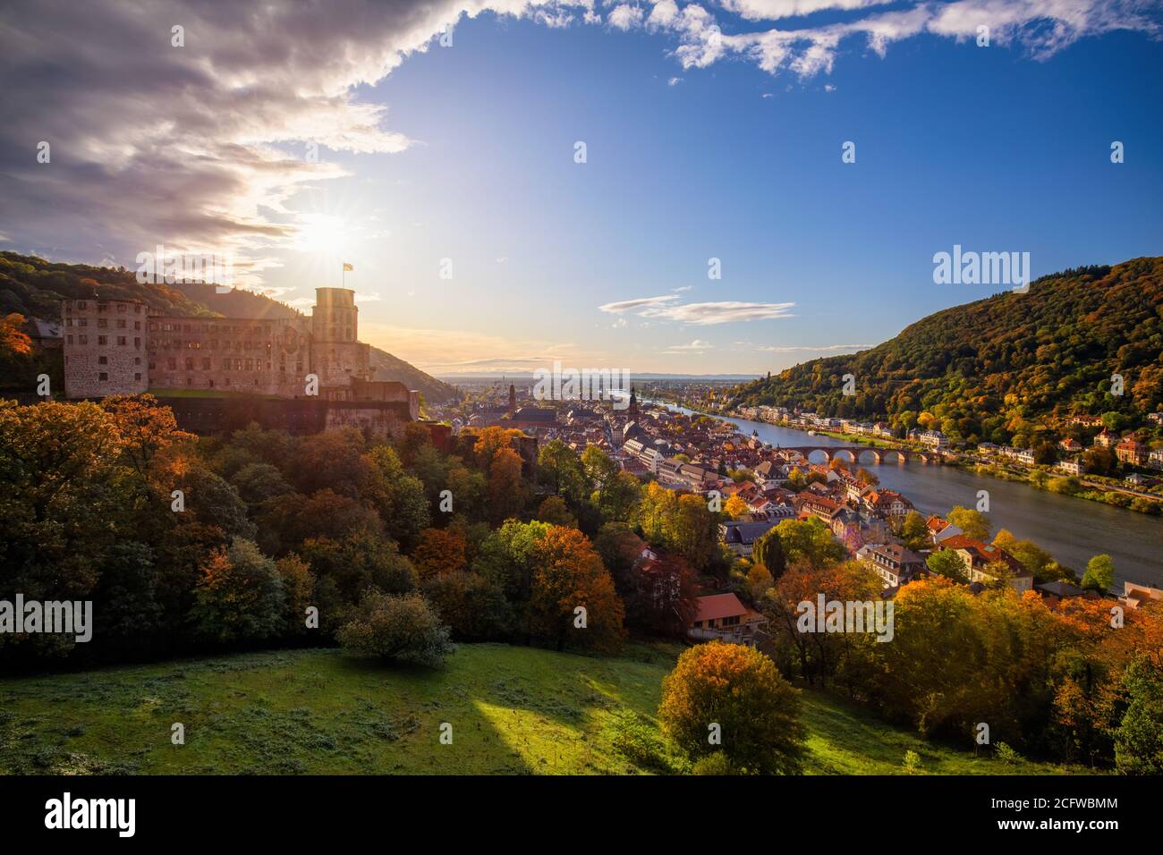 Landmark and beautiful Heidelberg town with Neckar river, Germany ...