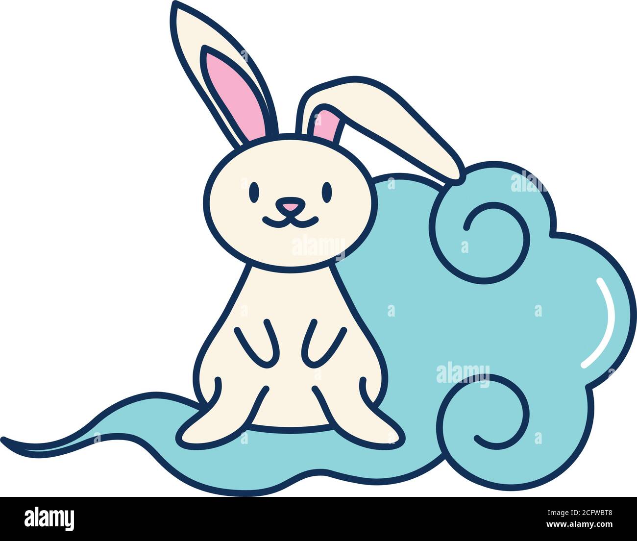 mid autumn concept, rabbit and oriental cloud icon over white ...