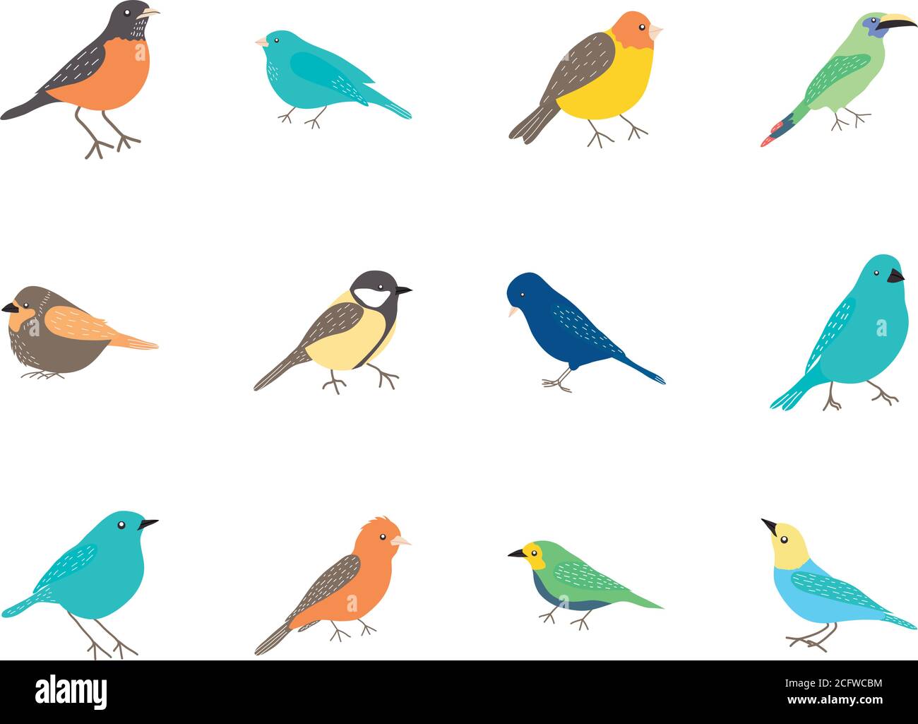 cartoon birds icon set over white background, flat style, vector ...