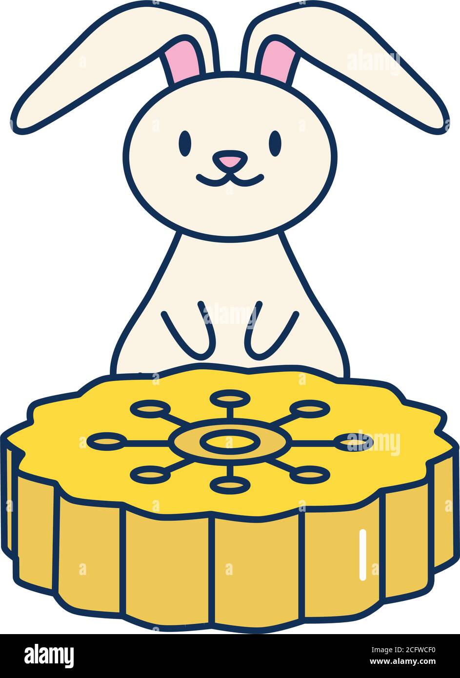 mooncake and cute rabbit icon over white background, line fill style ...