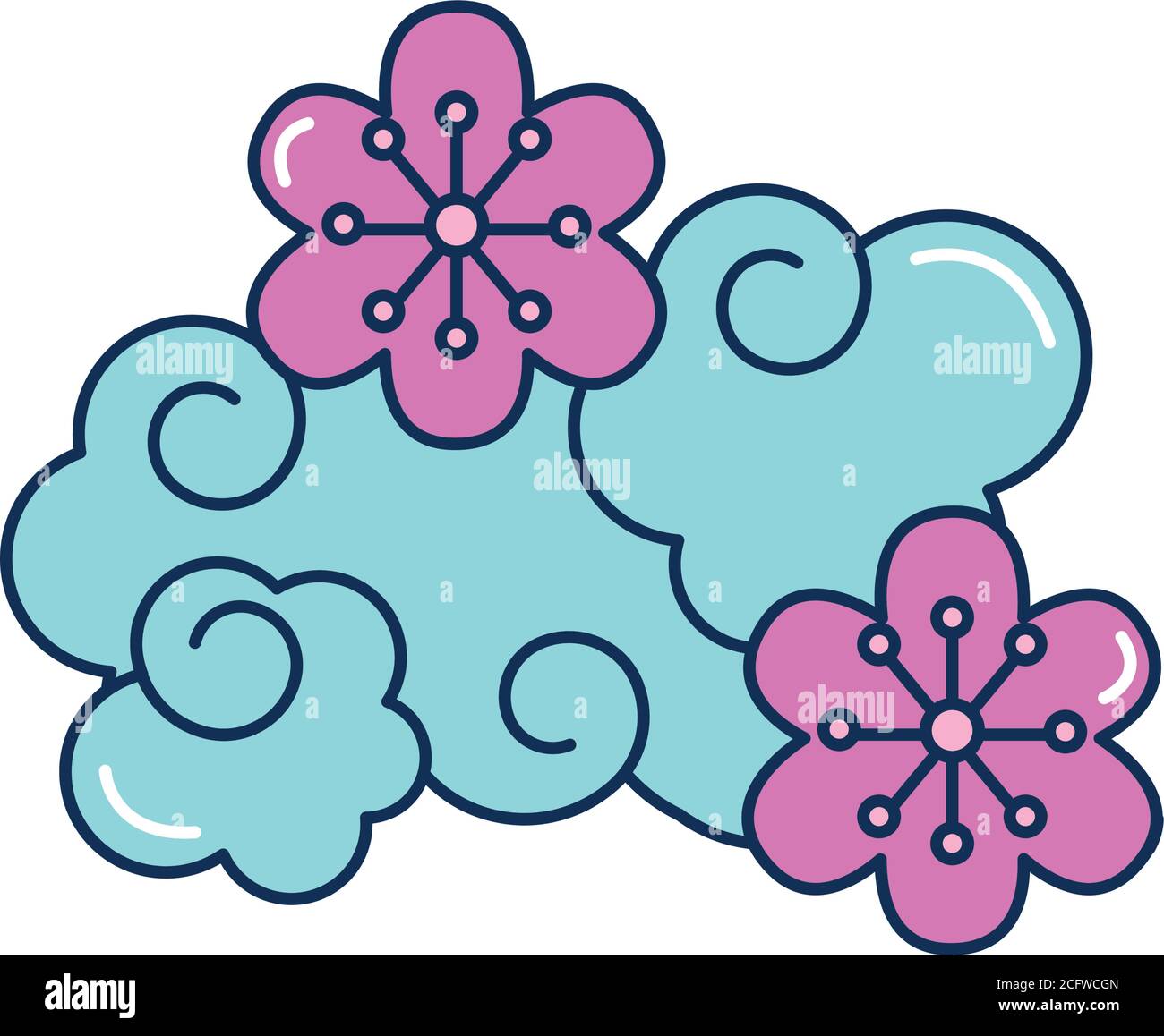 mid autumn concept, oriental cloud with beautiful flowers over white ...