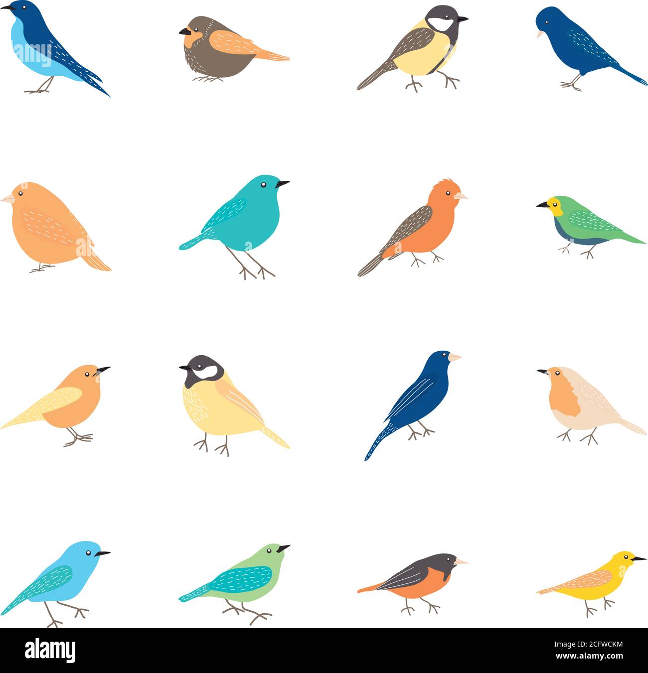 yellow birds and birds icon set over white background, flat style ...