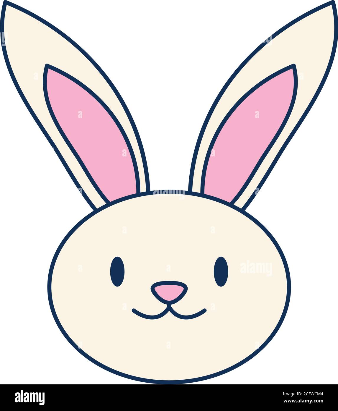 cute rabbit head icon over white background, line fill style, vector ...